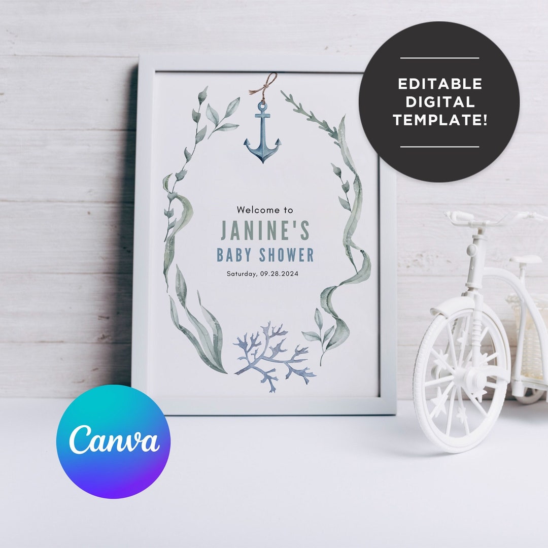 Custom Welcome Sign, Nautical Baby Shower Digital Download, Personalized Gift for Boys, Instant ...