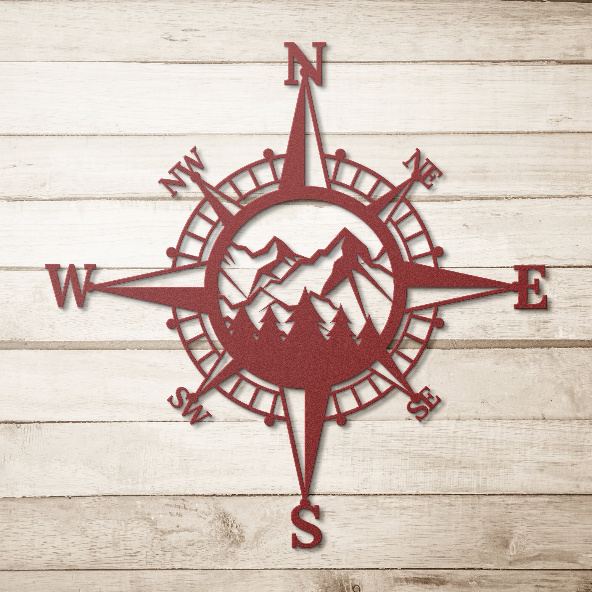 Majestic Compass With Mountains and Trees, Best Adventure Metal Wall ...