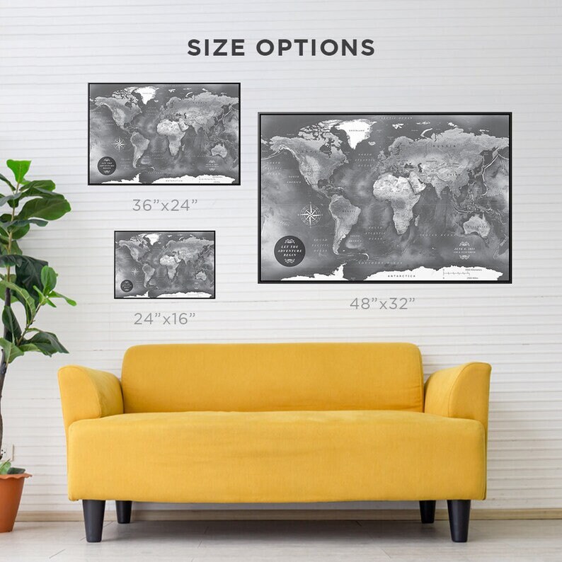 Personalized Modern Sailors Push Pin Map, Black & White Slate Style ...