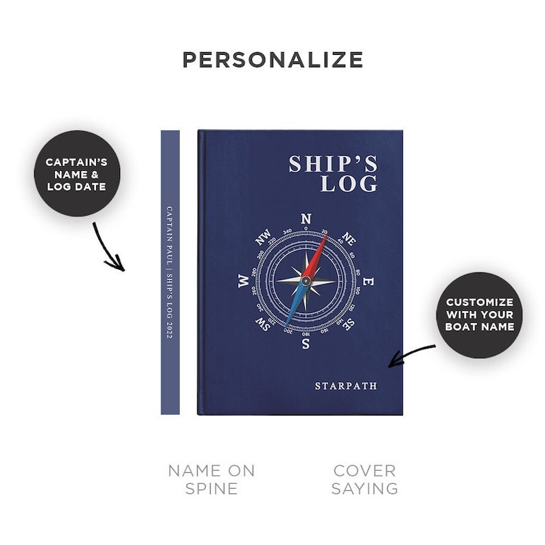 Custom Captain's Notebook With Compass Design, Personalized Nautical ...