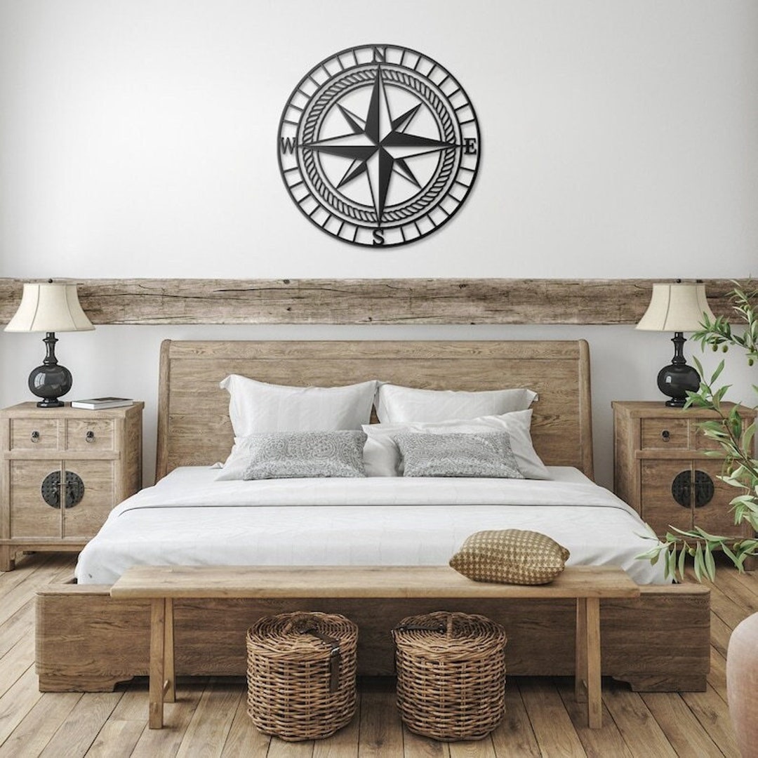 Metal Compass Rose Wall Art, Indoor/outdoor Nautical Compass Decor ...