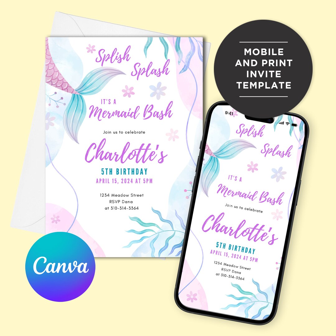 Mermaid Theme Invitation Template, Instant Download Party Accessory ...