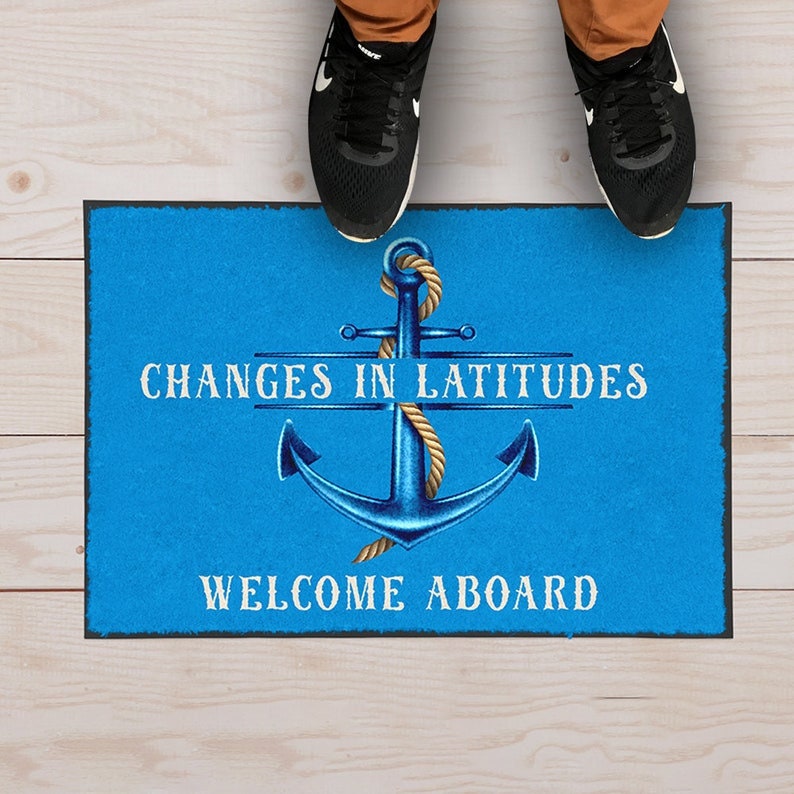Welcome Aboard Nautical Anchor Floor Mat, Personalized Non-slip Outdoor ...