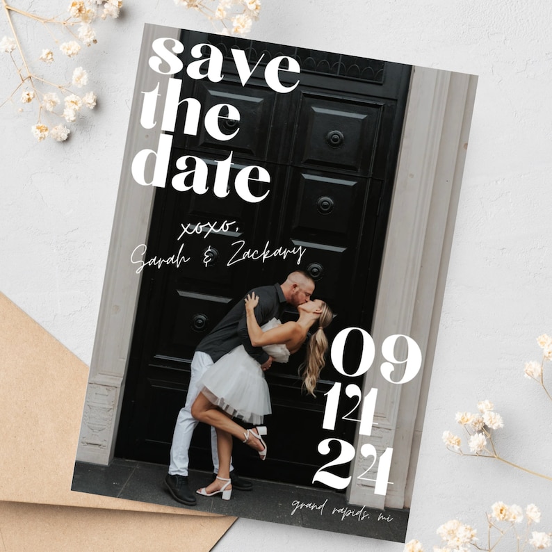 Luxury Save the Date Template | Photo Save the Date Invite | Simple ...