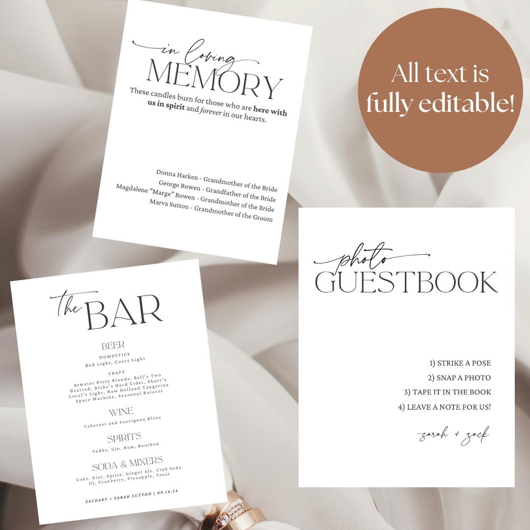 Wedding Signs & Menu Templates | Wedding Menus | Wedding Bar Sign ...