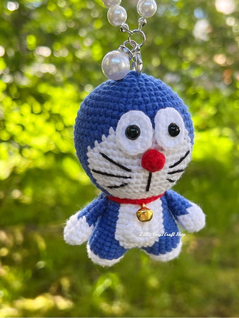 Handmade Doraemon Crochet Keychain and Purse Decor, Cute Anime ...