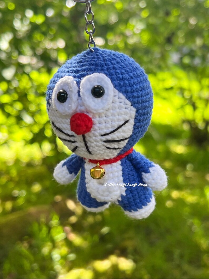 Handmade Doraemon Crochet Keychain and Purse Decor, Cute Anime ...