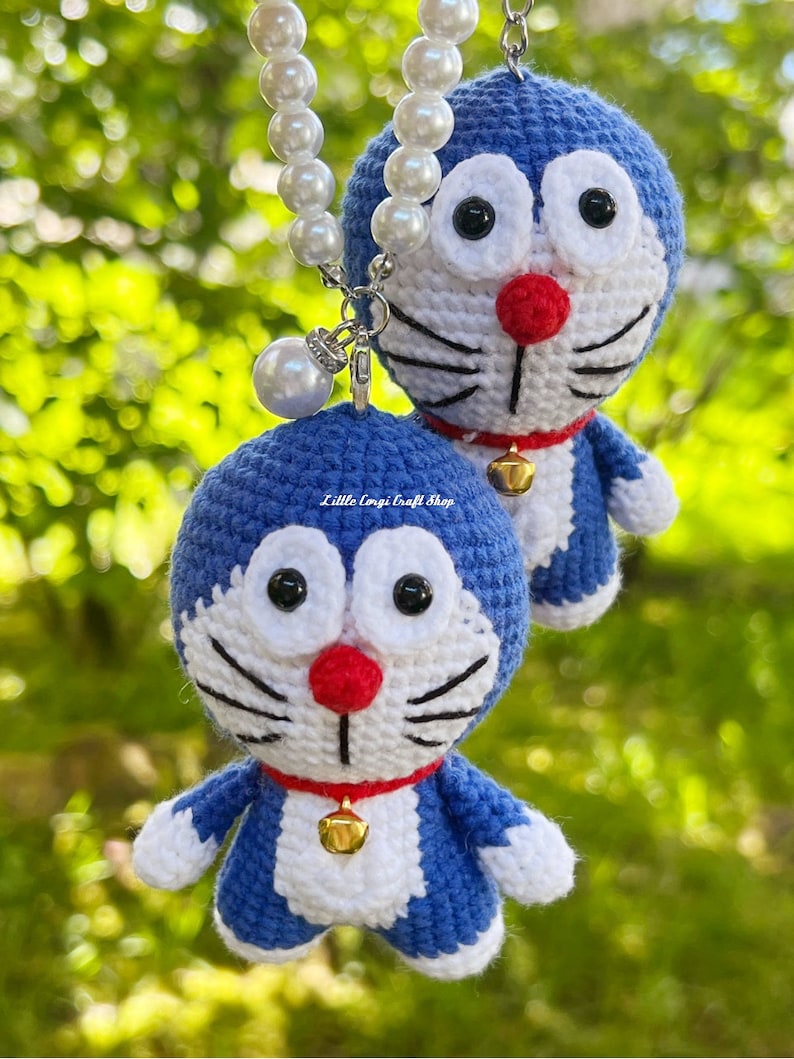 Handmade Doraemon Crochet Keychain and Purse Decor, Cute Anime ...