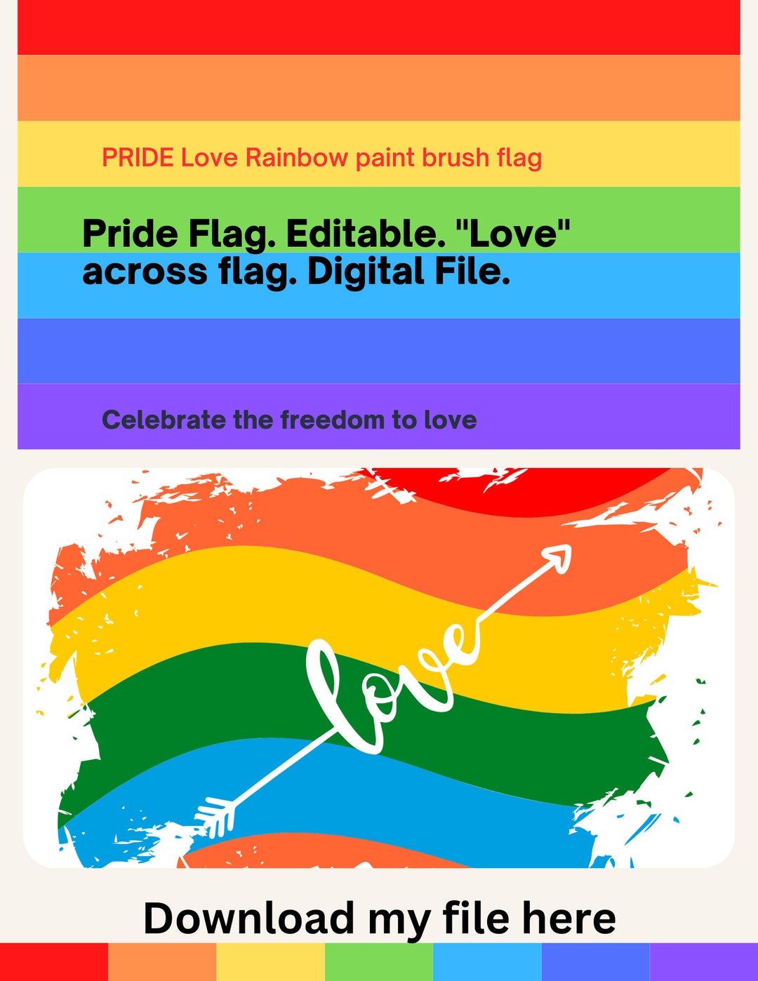 Pride Love Flag LGBQT Digital Download. Editable. Printable. Wall Art ...