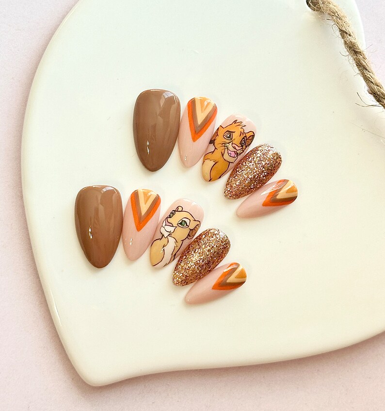Simba and Nala Lion Disney Inspired Press on Nails Custom Hand Painted ...
