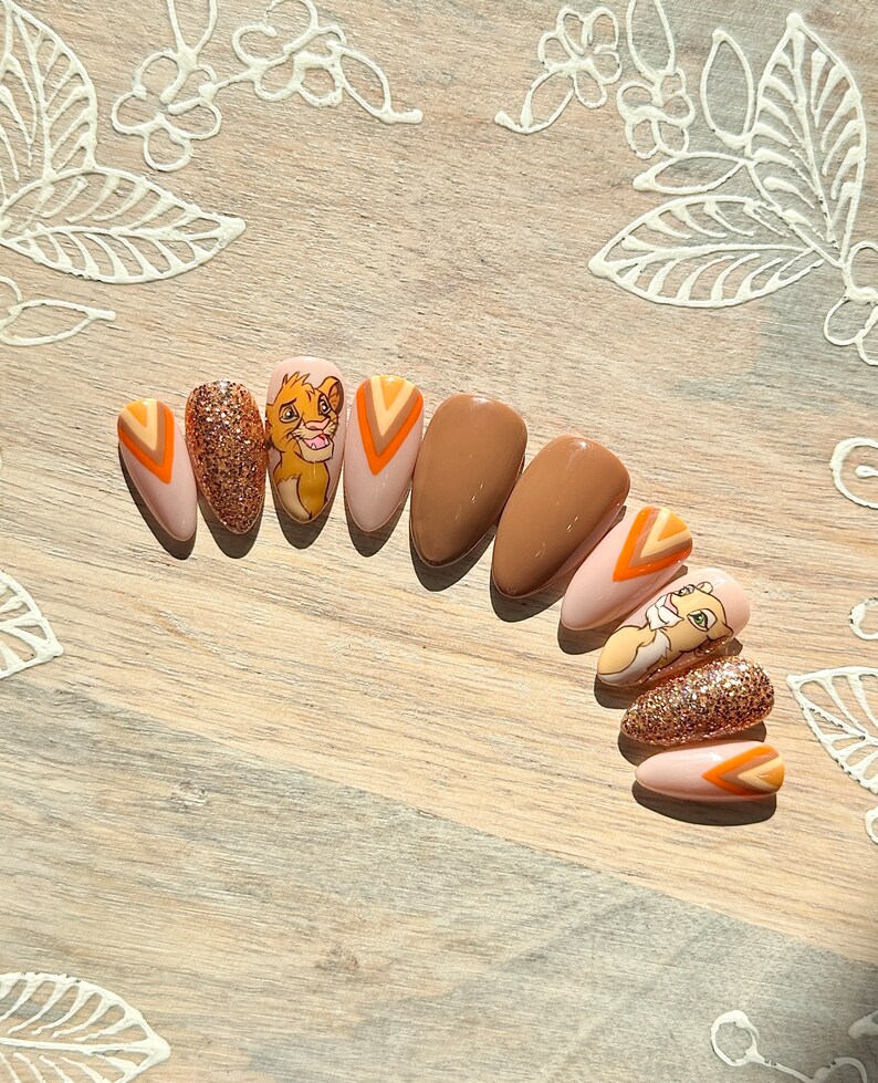 Simba and Nala Lion Disney Inspired Press on Nails Custom Hand Painted ...