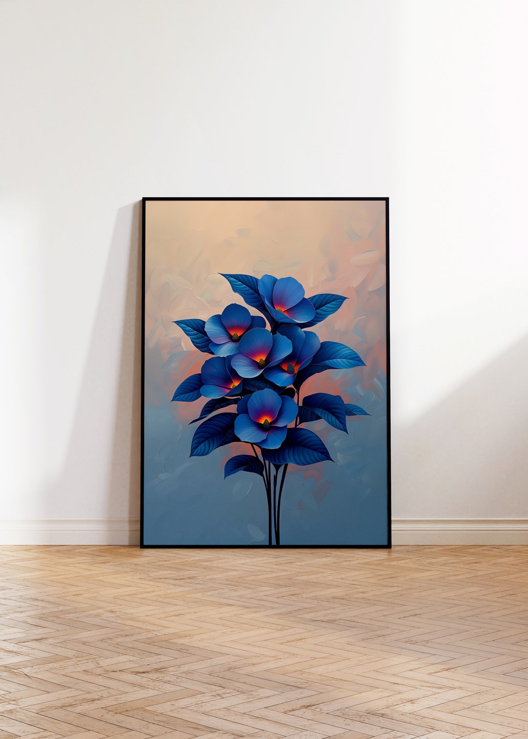Vibrant Blue Floral Digital Download, Modern Abstract Flower Art ...