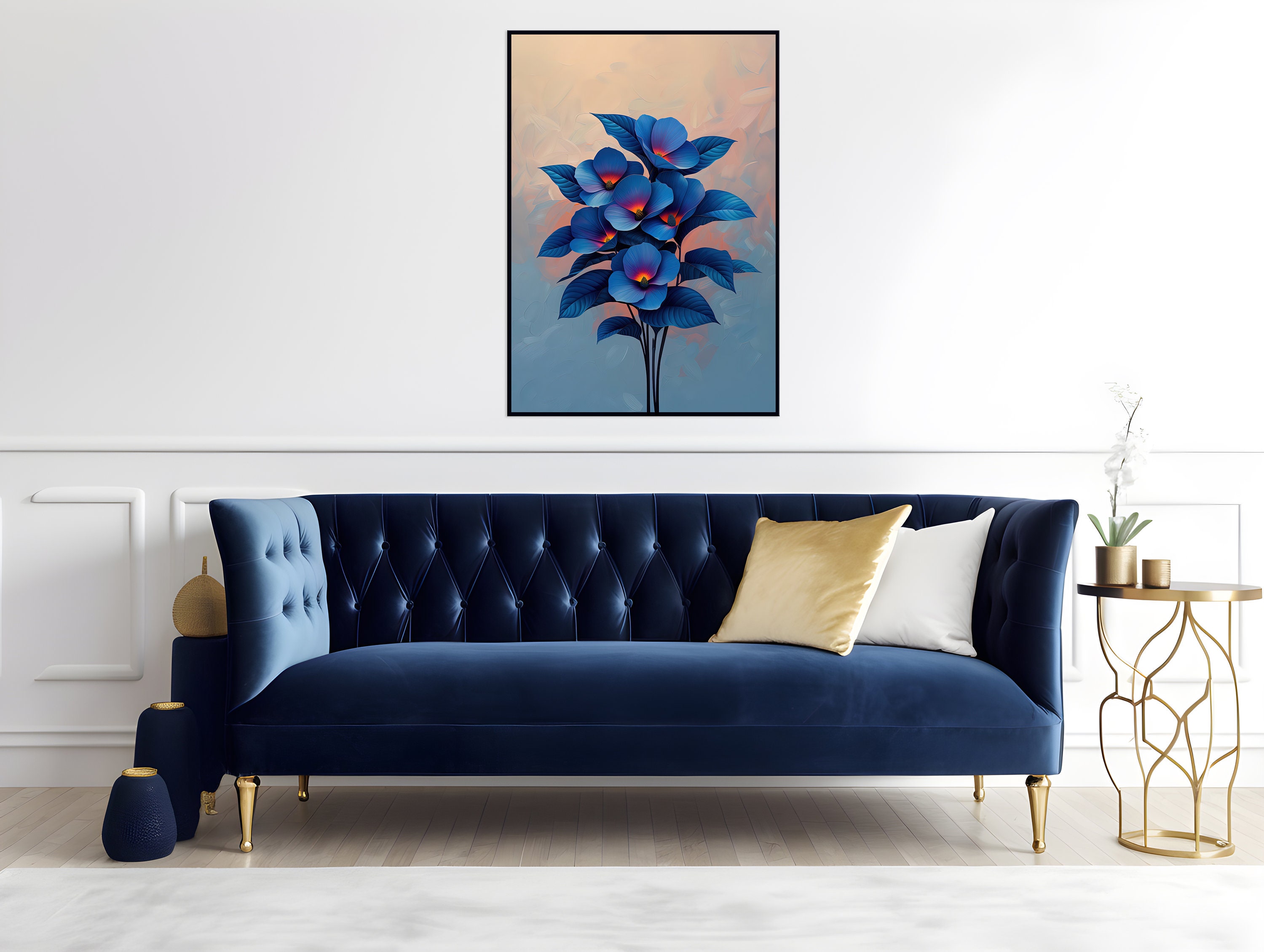 Vibrant Blue Floral Digital Download, Modern Abstract Flower Art ...
