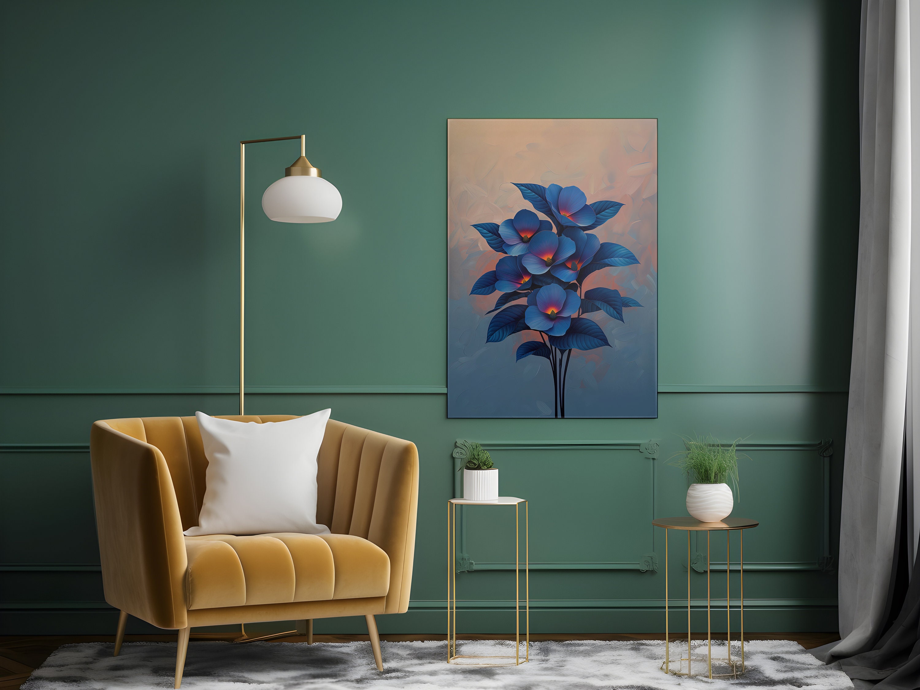 Vibrant Blue Floral Digital Download, Modern Abstract Flower Art ...