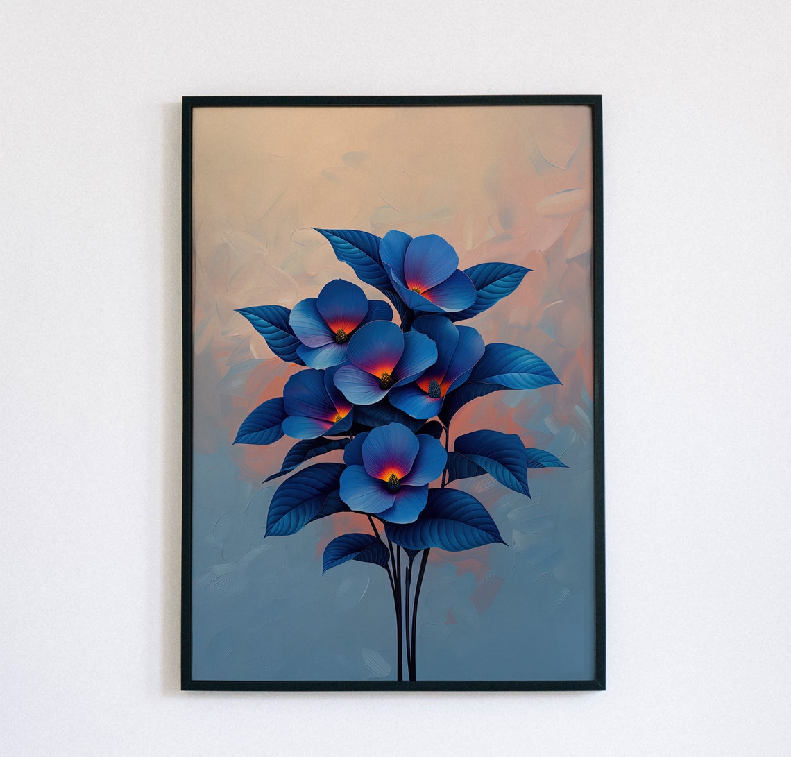 Vibrant Blue Floral Digital Download, Modern Abstract Flower Art ...