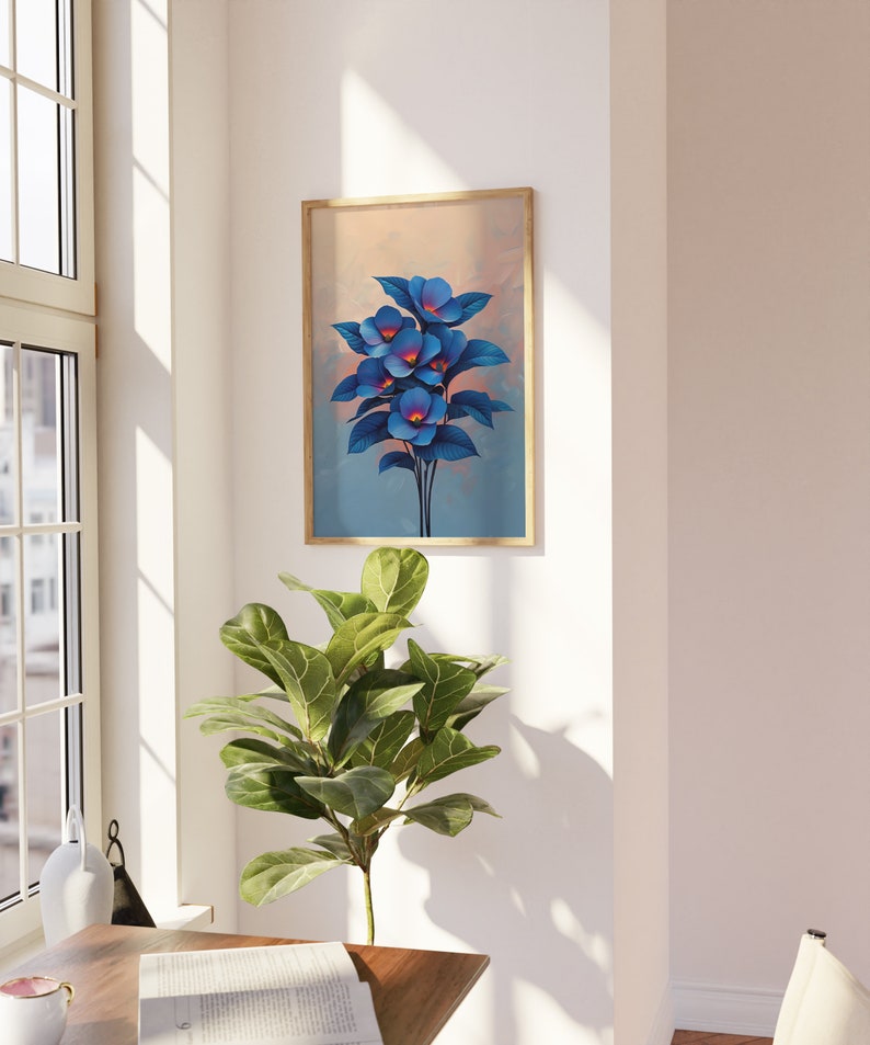 Vibrant Blue Floral Digital Download, Modern Abstract Flower Art ...