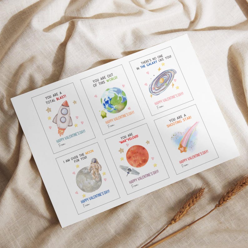 Kids Valentine Cards: Space Theme, Solar System (DIY Printable, Instant ...