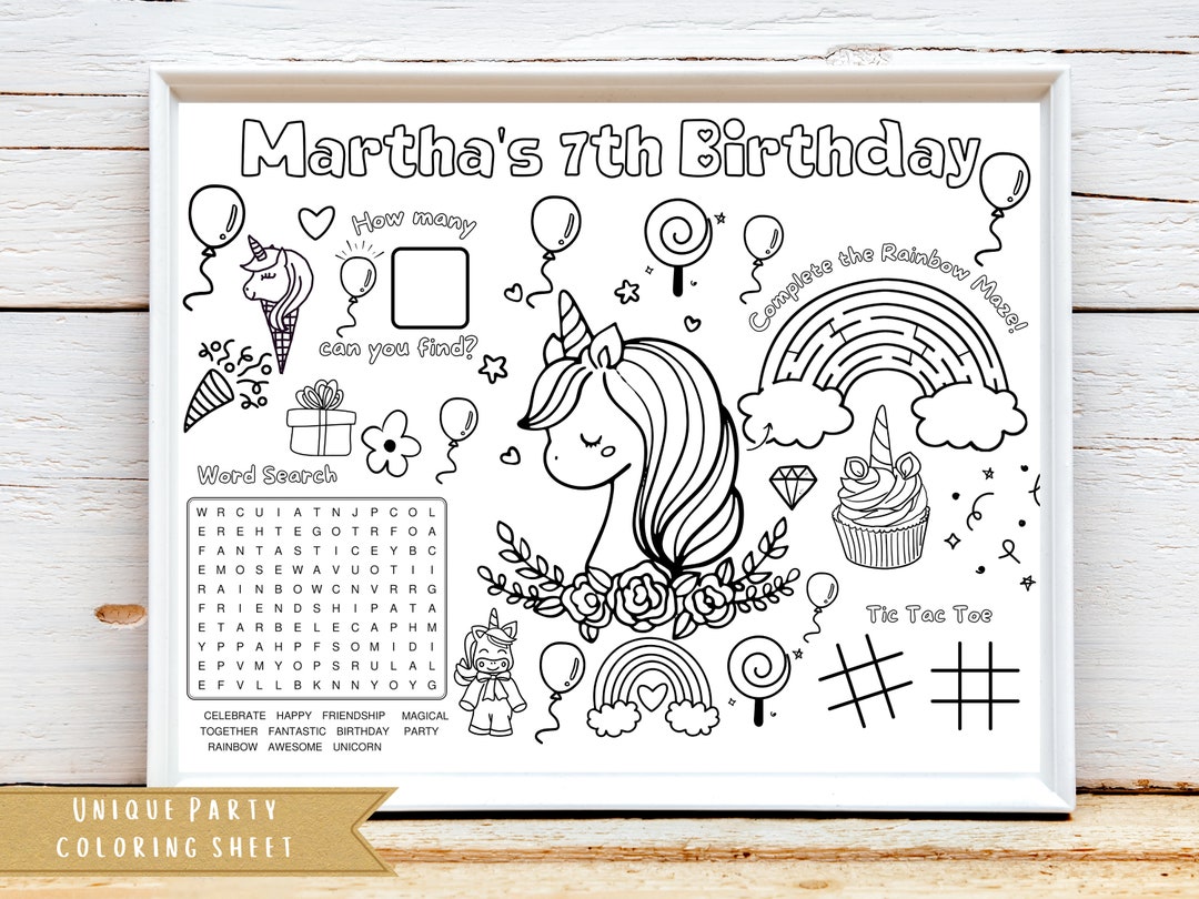 Unicorn Birthday Party Activity Sheet Unicorn Party Favor Unicorn Theme ...