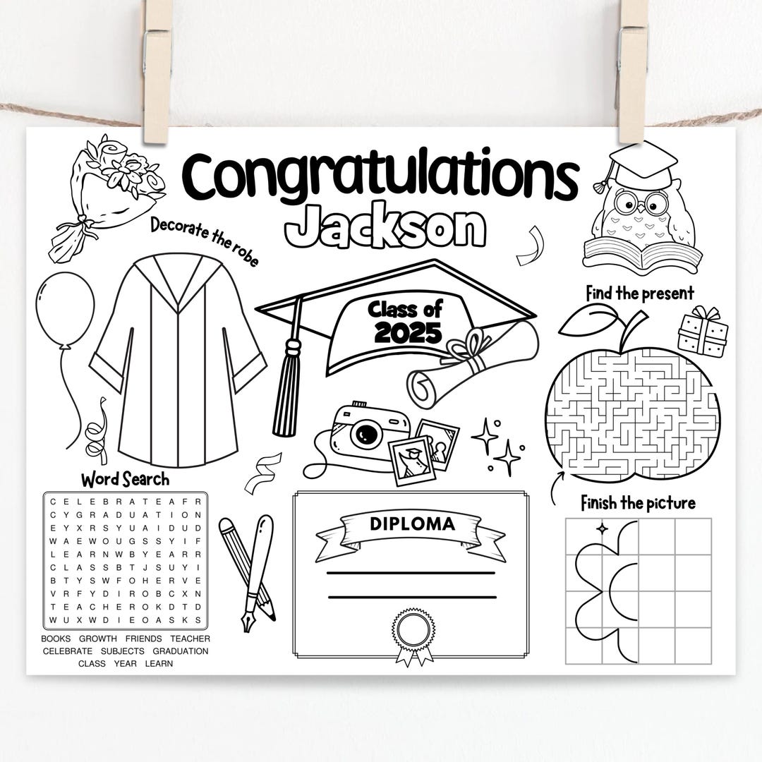 Customizable Class of 2025 Graduation Placemat Activity Sheet (digital ...
