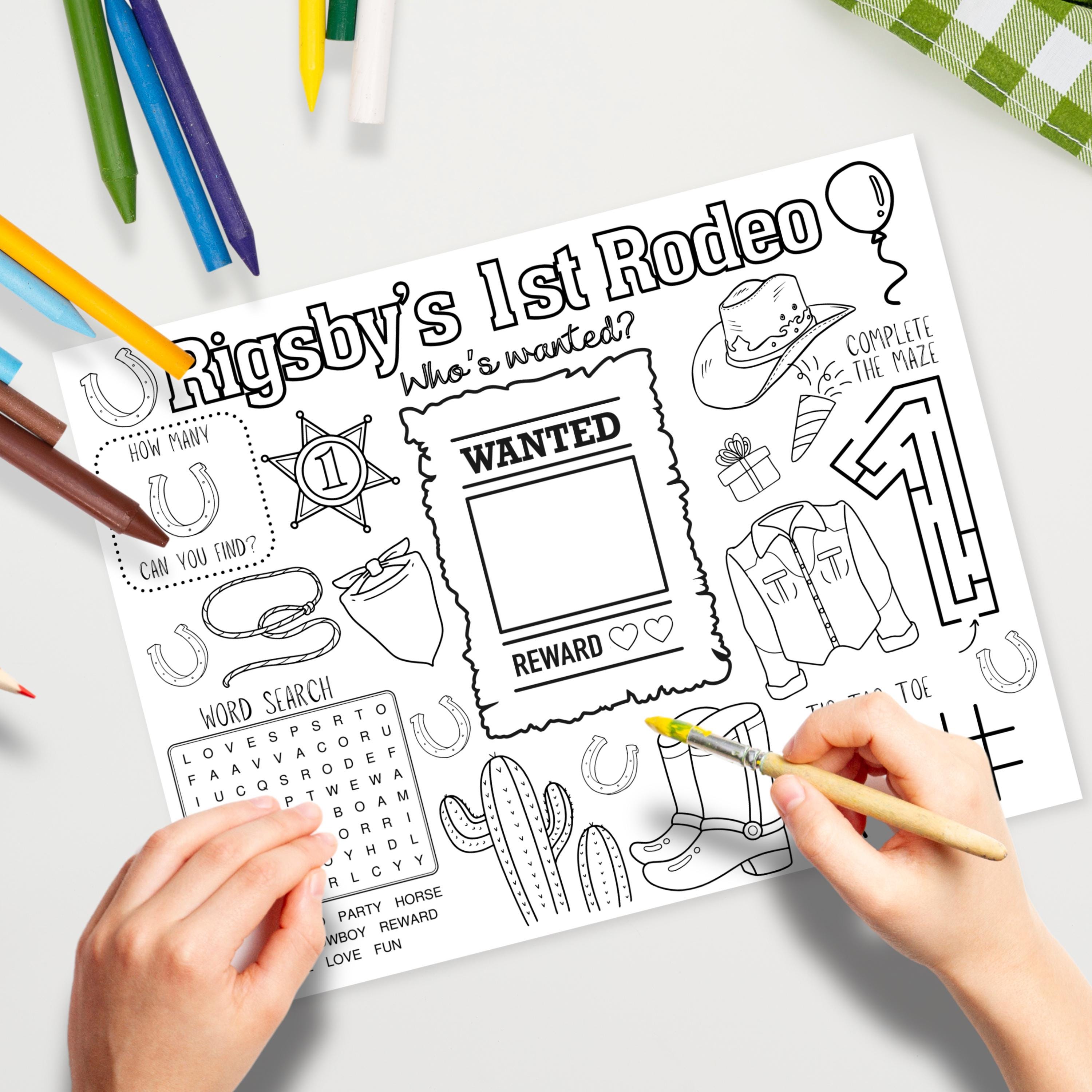 Cowboy Rodeo Party Activity Sheet: Personalized Coloring Placemat ...