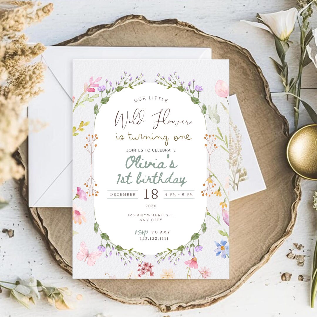 Editable Wild Flower Party Invitation | Wild One Flower Birthday Invite ...