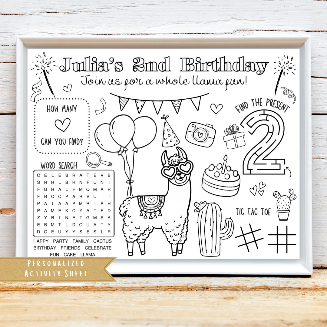Alpaca Birthday Party Activity Sheet Llama Cactus Party Favor Llama ...