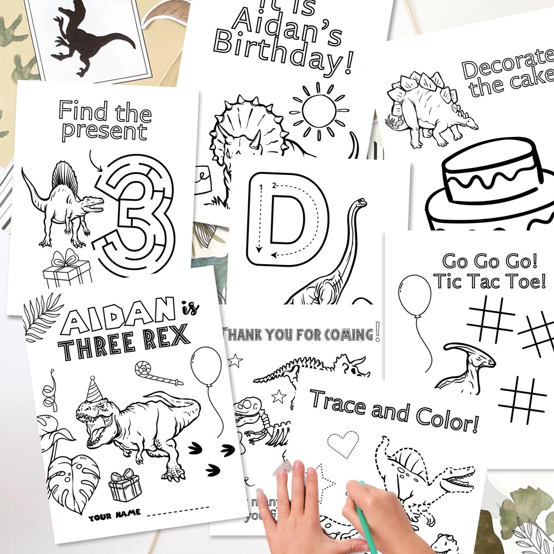 Personalized Dinosaur Birthday Coloring Pages | 8 Pages| Jurassic Party ...