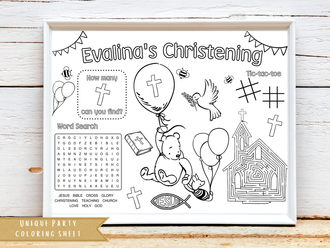 Classic Winnie the Pooh Christening Activity Sheet Pooh Party Favor ...