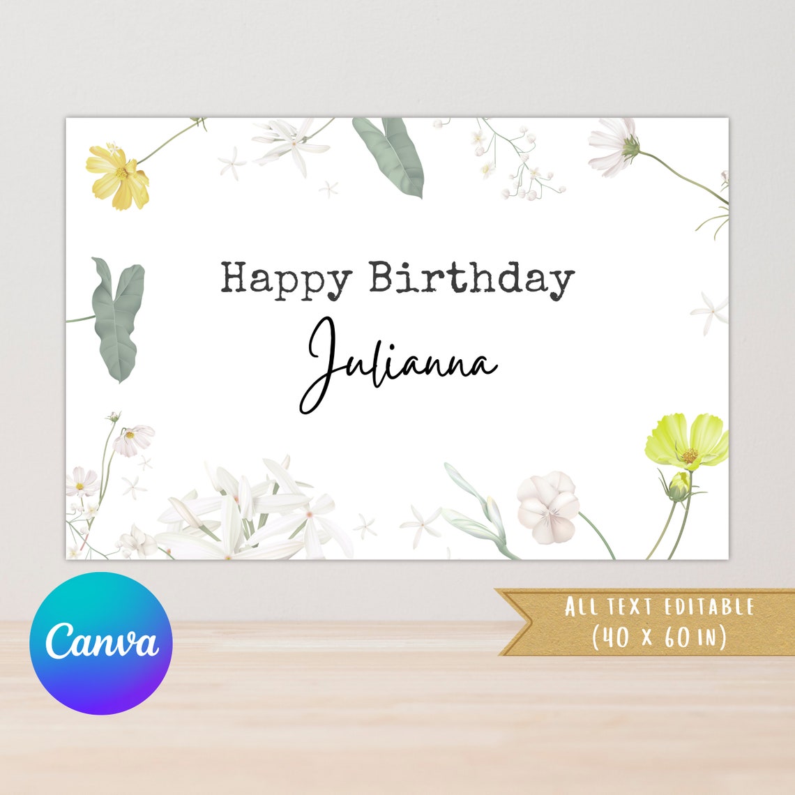 Editable Wildflower Birthday Backdrop: Canva Template (digital Download ...