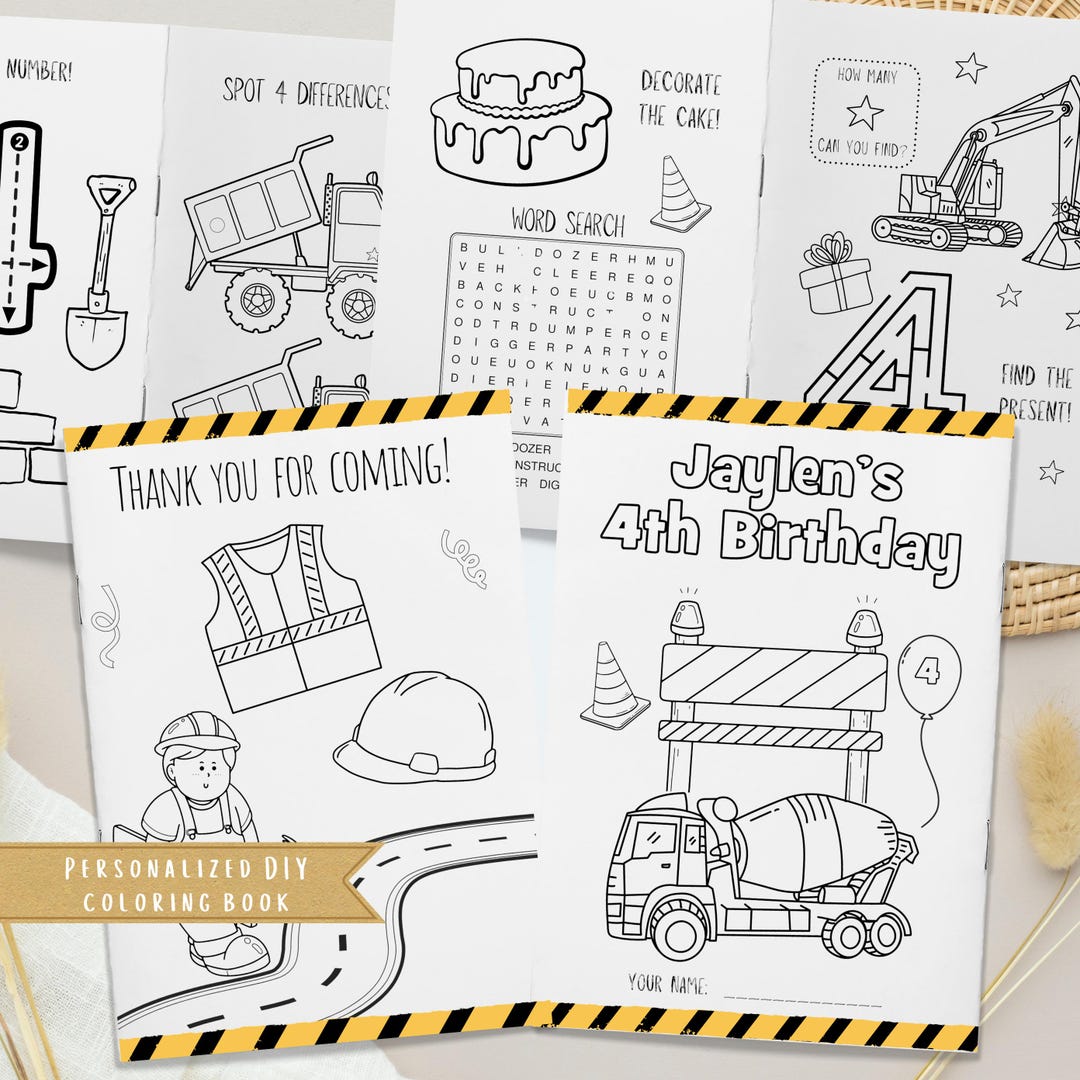 Construction Birthday Coloring Book: Digger Party Activity (digital ...