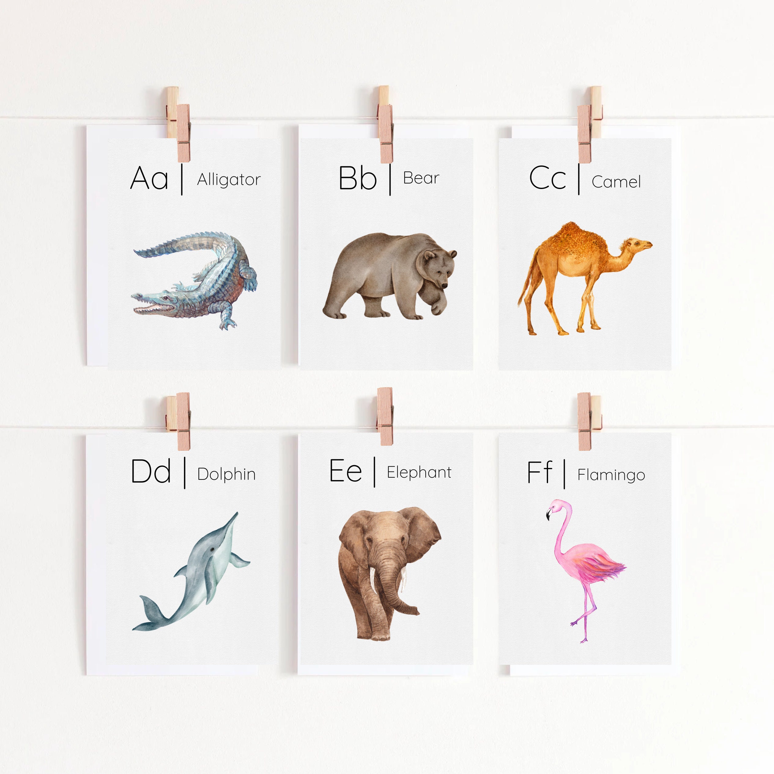 Animal Alphabet Flashcards Watercolor Montessori Learning - Etsy