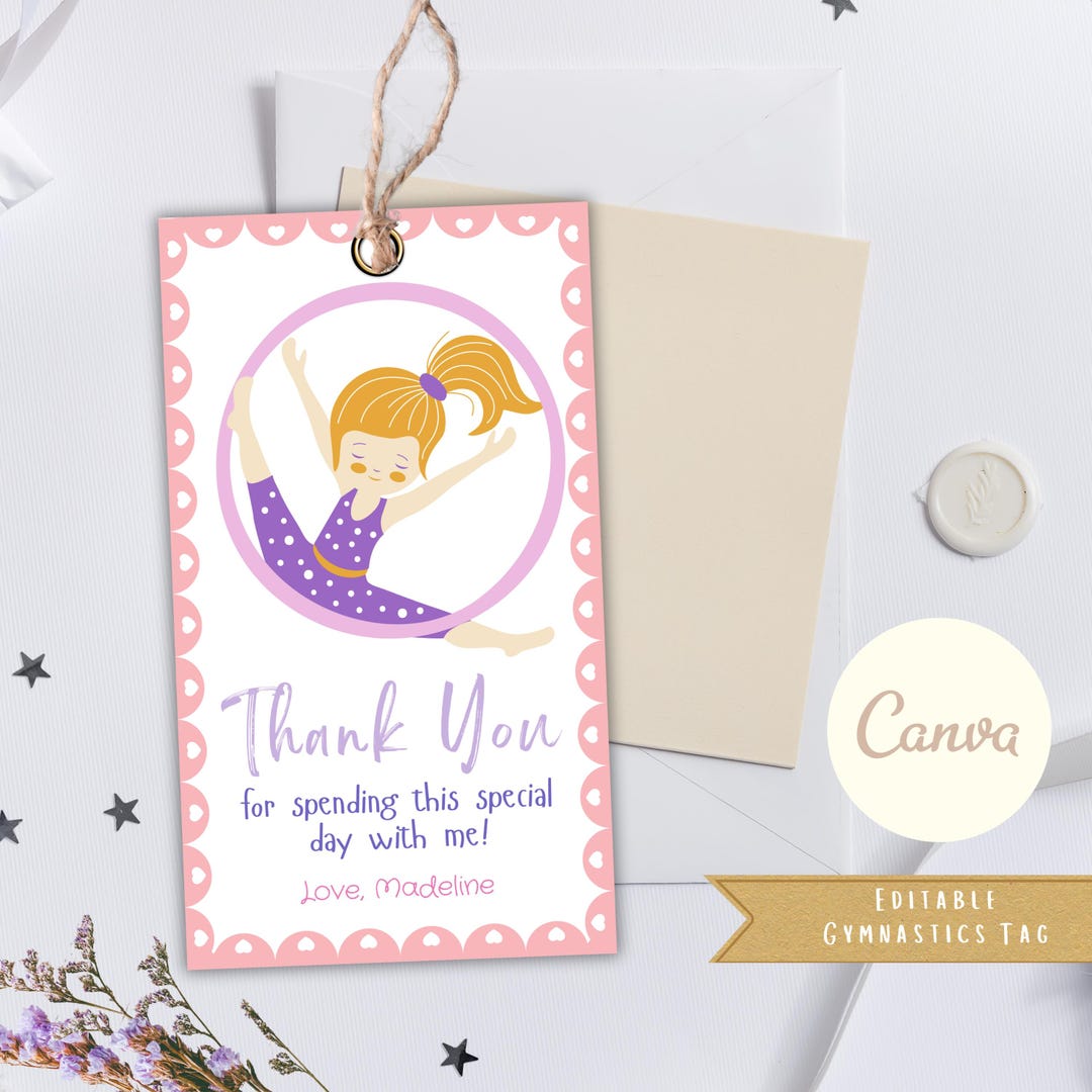 EDITABLE Gymnastics Thank You Tag | Gymnastics Party Gift Tag ...