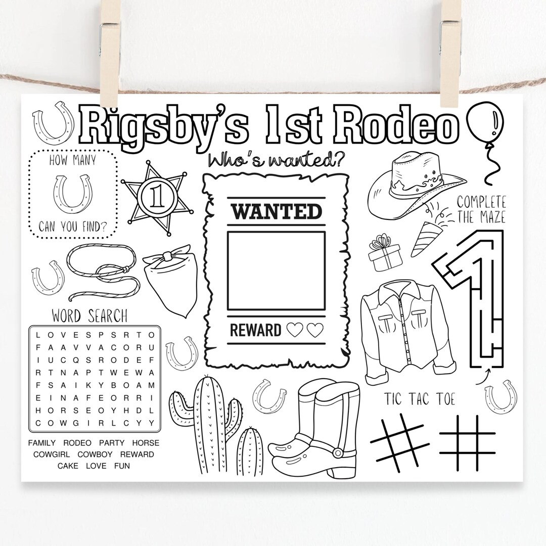Cowboy Rodeo Party Activity Sheet: Personalized Coloring Placemat ...