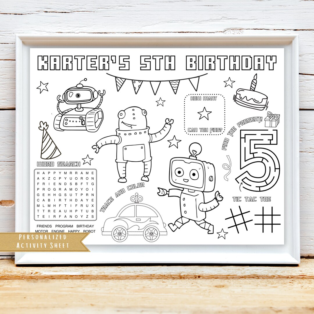 Robot Birthday Party Activity Sheet | Robot Party Favor | Autobots ...