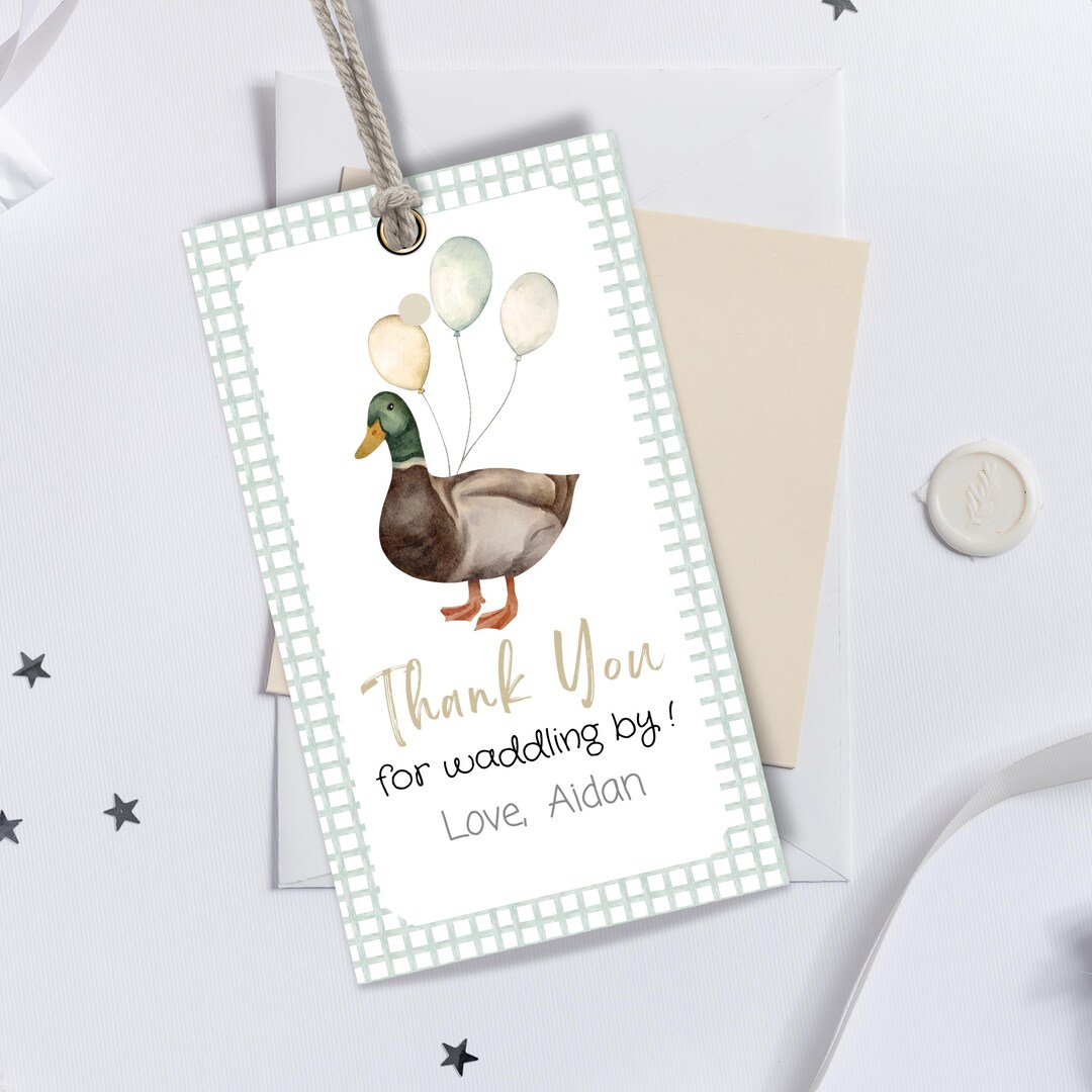 EDITABLE One Lucky Duck Thank You Tag | Mallard Duck Party Gift Tag ...