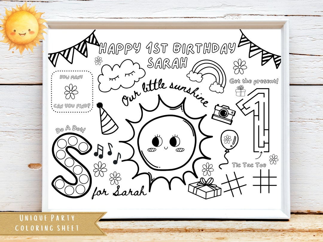 My Little Sunshine Activity Sheet Baby First Birthday Party Favor You ...