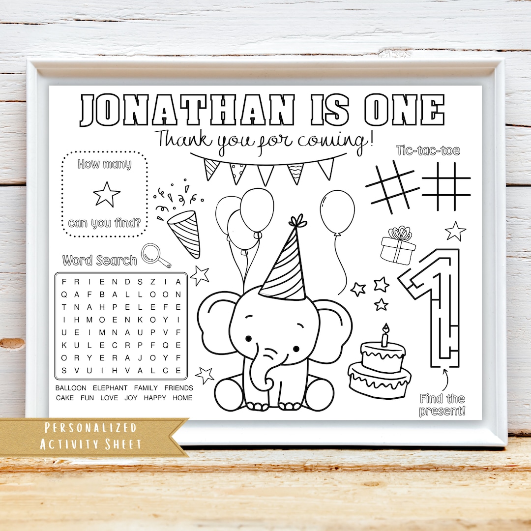 Elephant Birthday Party Activity Sheet | Elephant Party Favor Invite ...