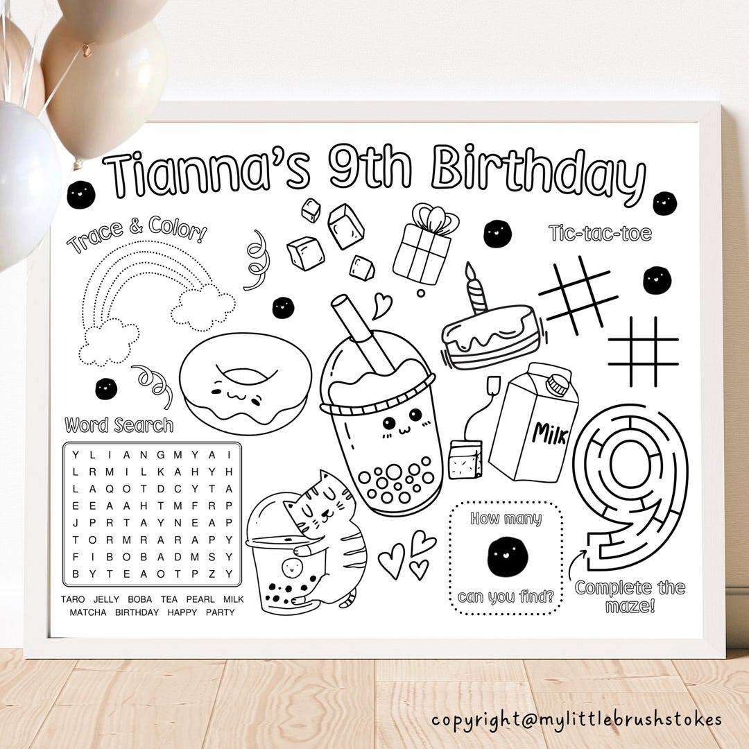 Custom Boba Tea Party Activity Page | Personalized Boba Themed Birthday ...