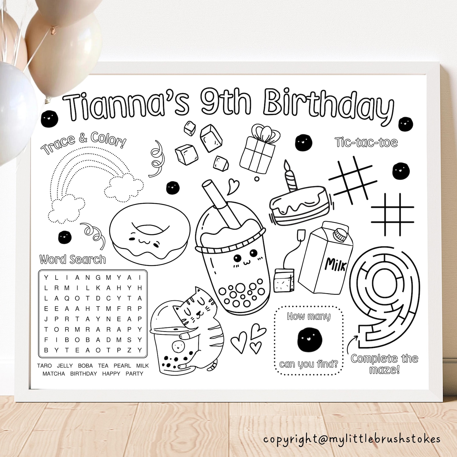 Custom Boba Tea Party Activity Page | Personalized Boba Themed Birthday ...