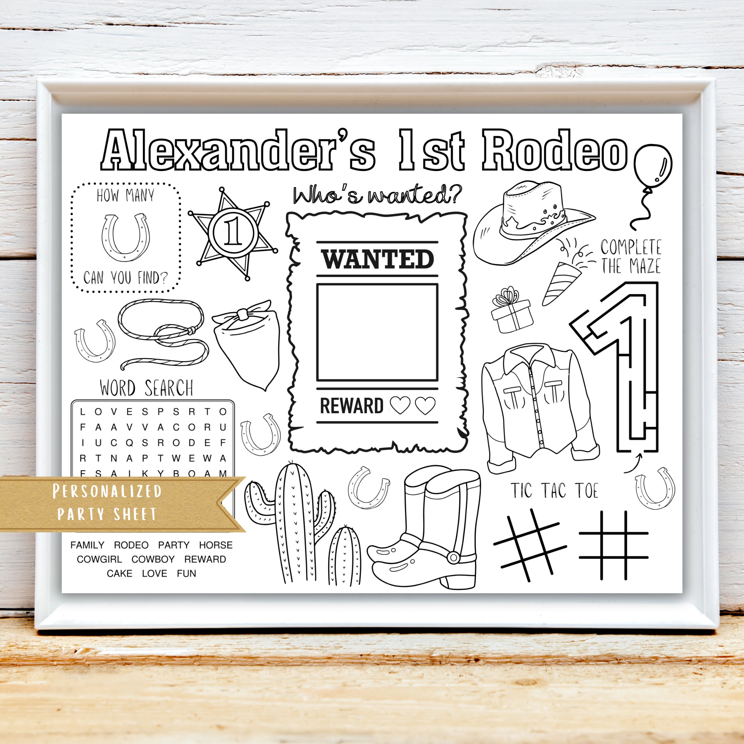 Cowboy Rodeo Party Activity Sheet: Personalized Coloring Placemat ...