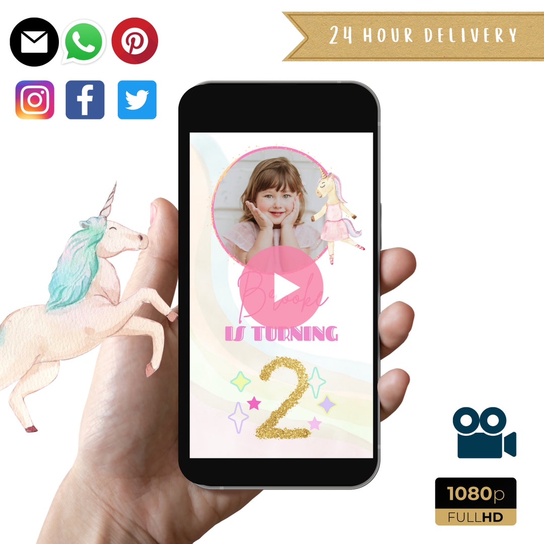 Unicorn Animated Birthday Party Invitation Video | Unicorn Party Invite ...
