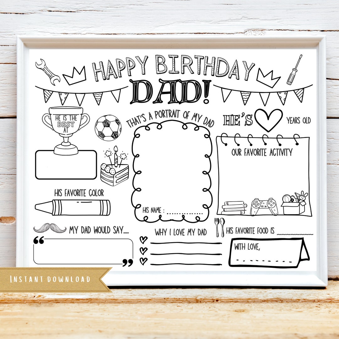 Best Dad Birthday Party Activity Sheet | All About Dad Fill in Template ...