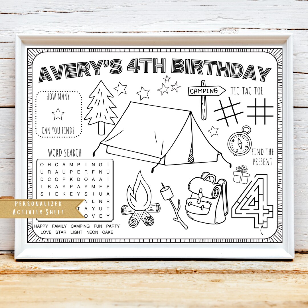 Camping Party Activity Sheet | Camping Birthday Party Favor ...