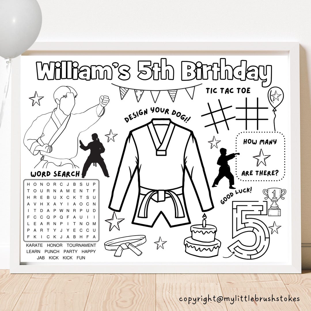Karate Birthday Party Activity Sheet | Karate Themed Party Favor ...