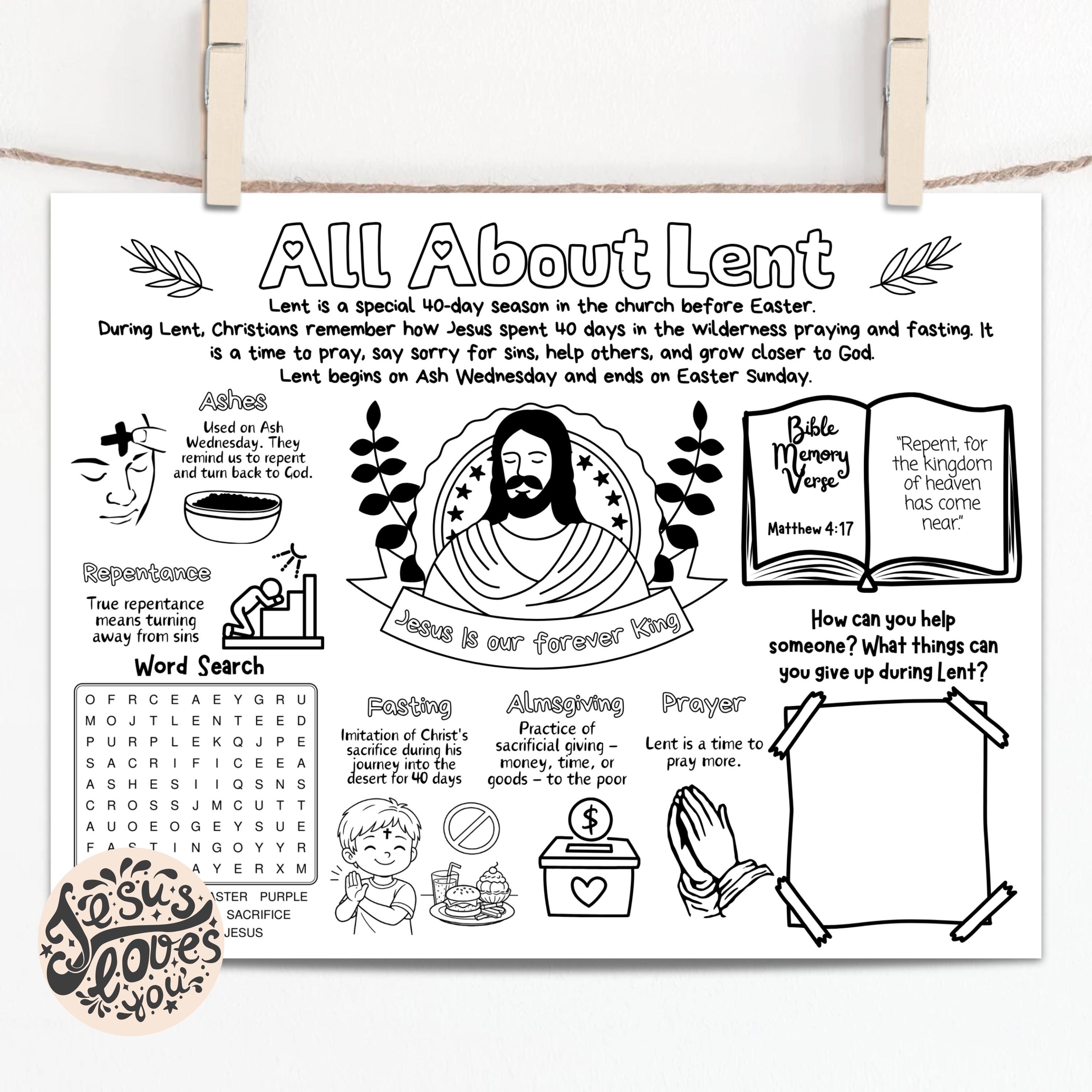 All About Lent Activity Sheet: Bible Study, Homeschool Printable ...