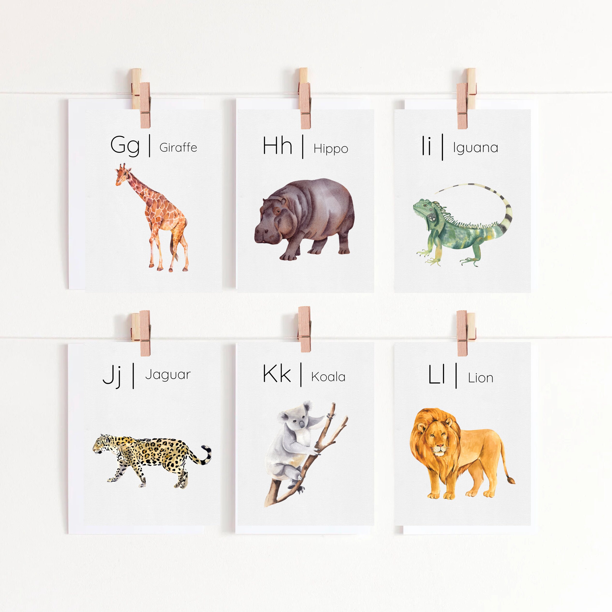 Animal Alphabet Flashcards Watercolor Montessori Learning - Etsy