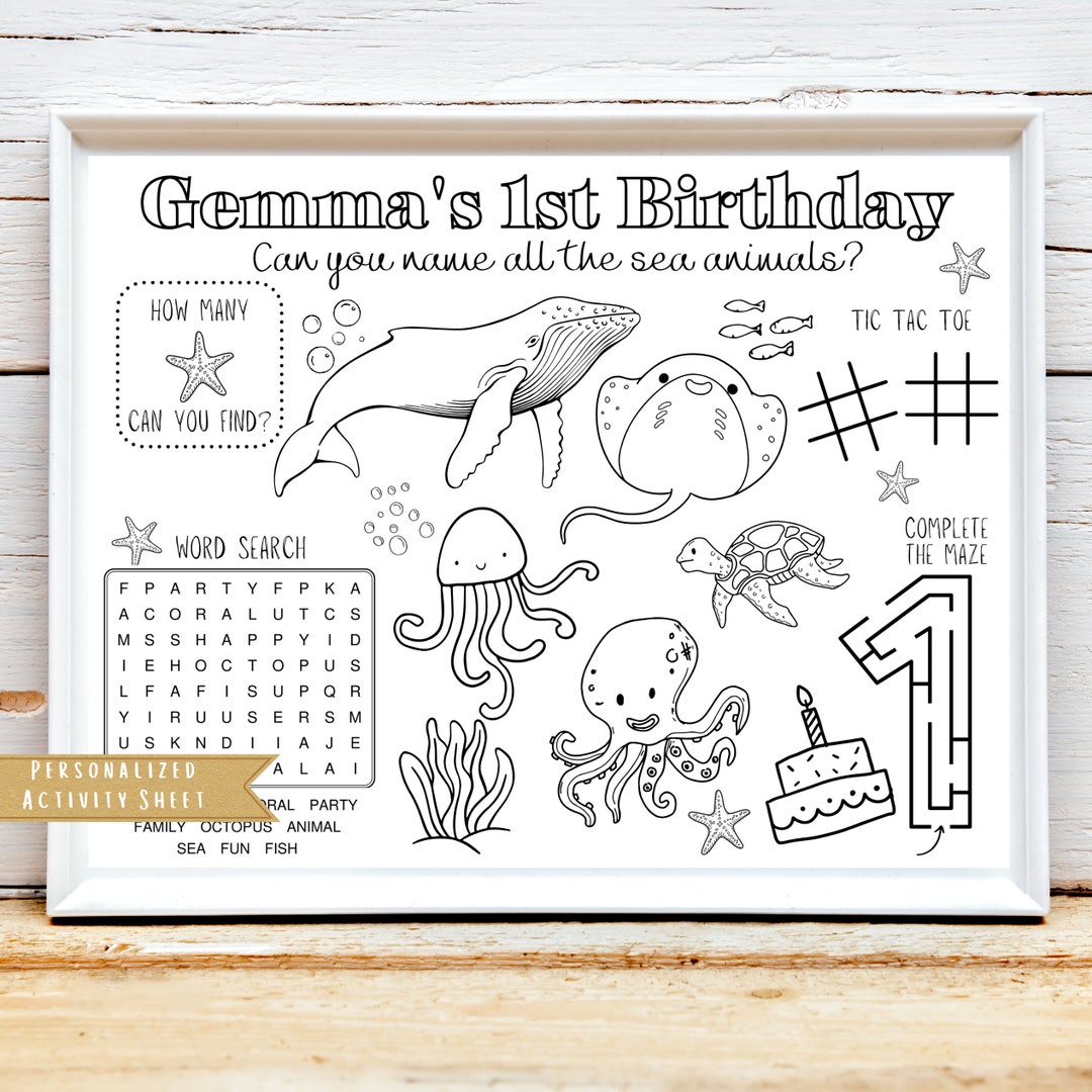 Under the Sea Birthday Party Placemat: Kids Coloring Activity (digital ...