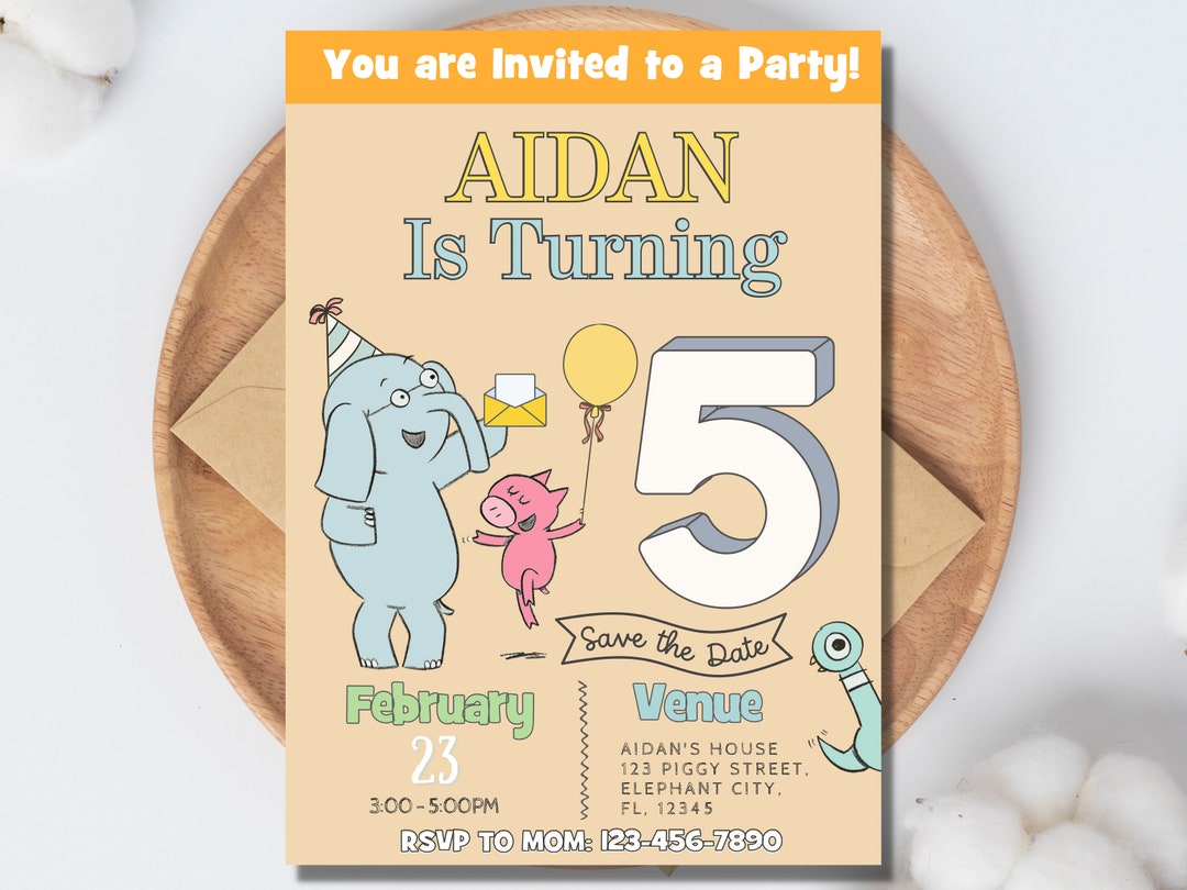 Gerald and Piggie Birthday Party Invitation Card Elephant & - Etsy