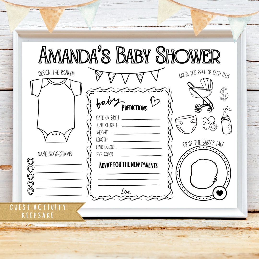 Personalized Baby Shower Guest Activity Sheet Customized Baby Shower ...