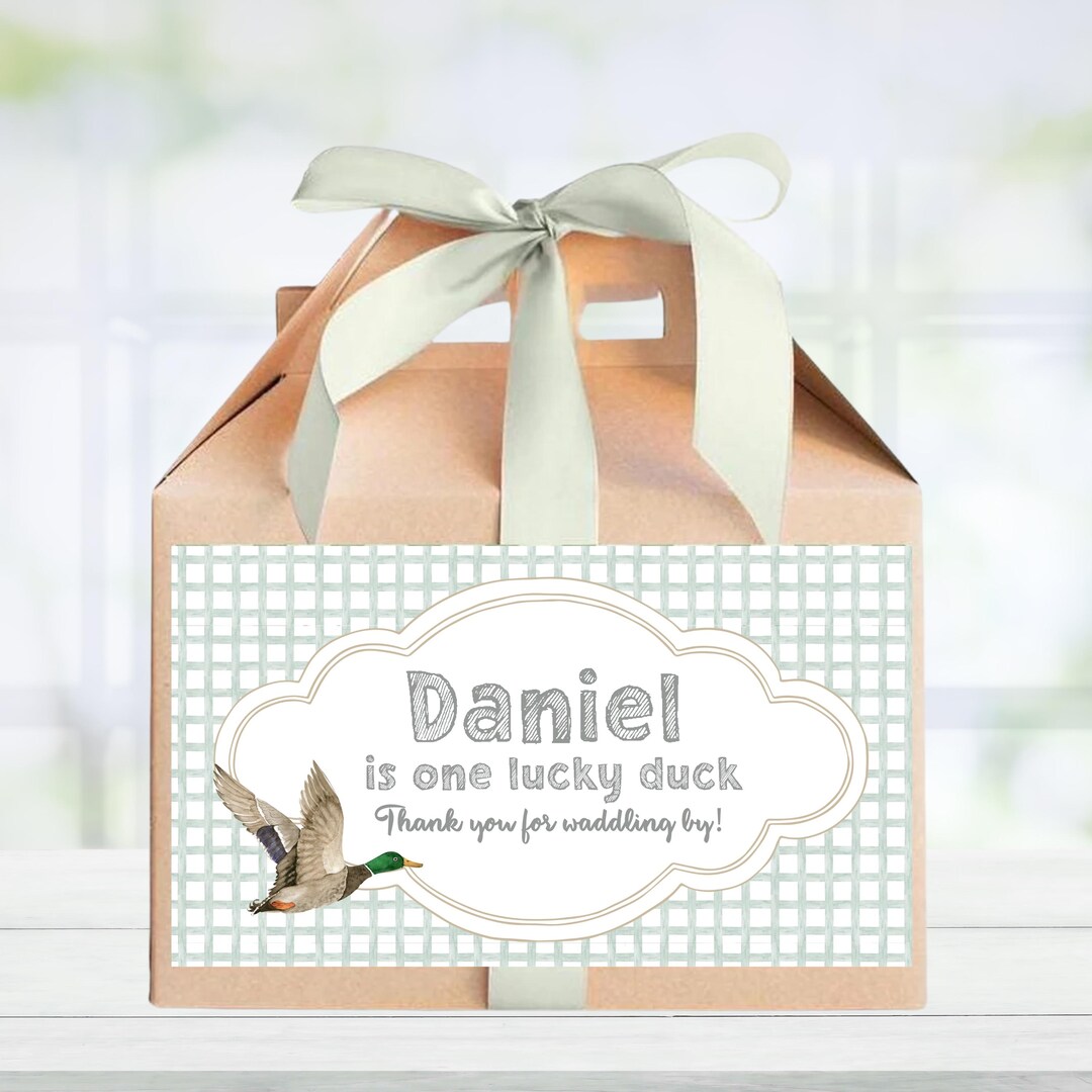 Editable Mallard Duck Gable Box Label: First Birthday Party (digital ...